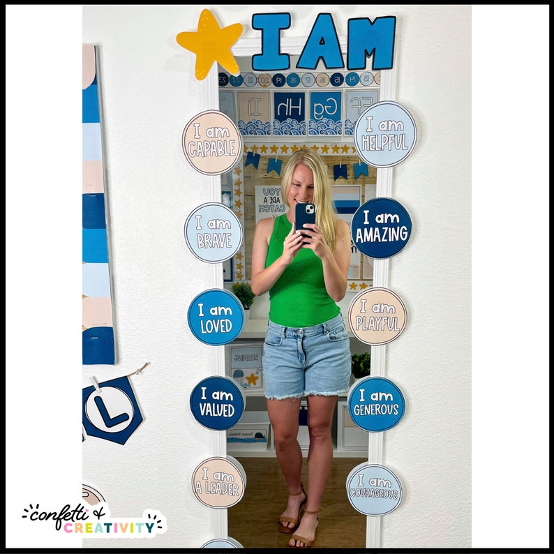 Ocean Blue Classroom Affirmation Station: Positive Affirmation Mirror ...