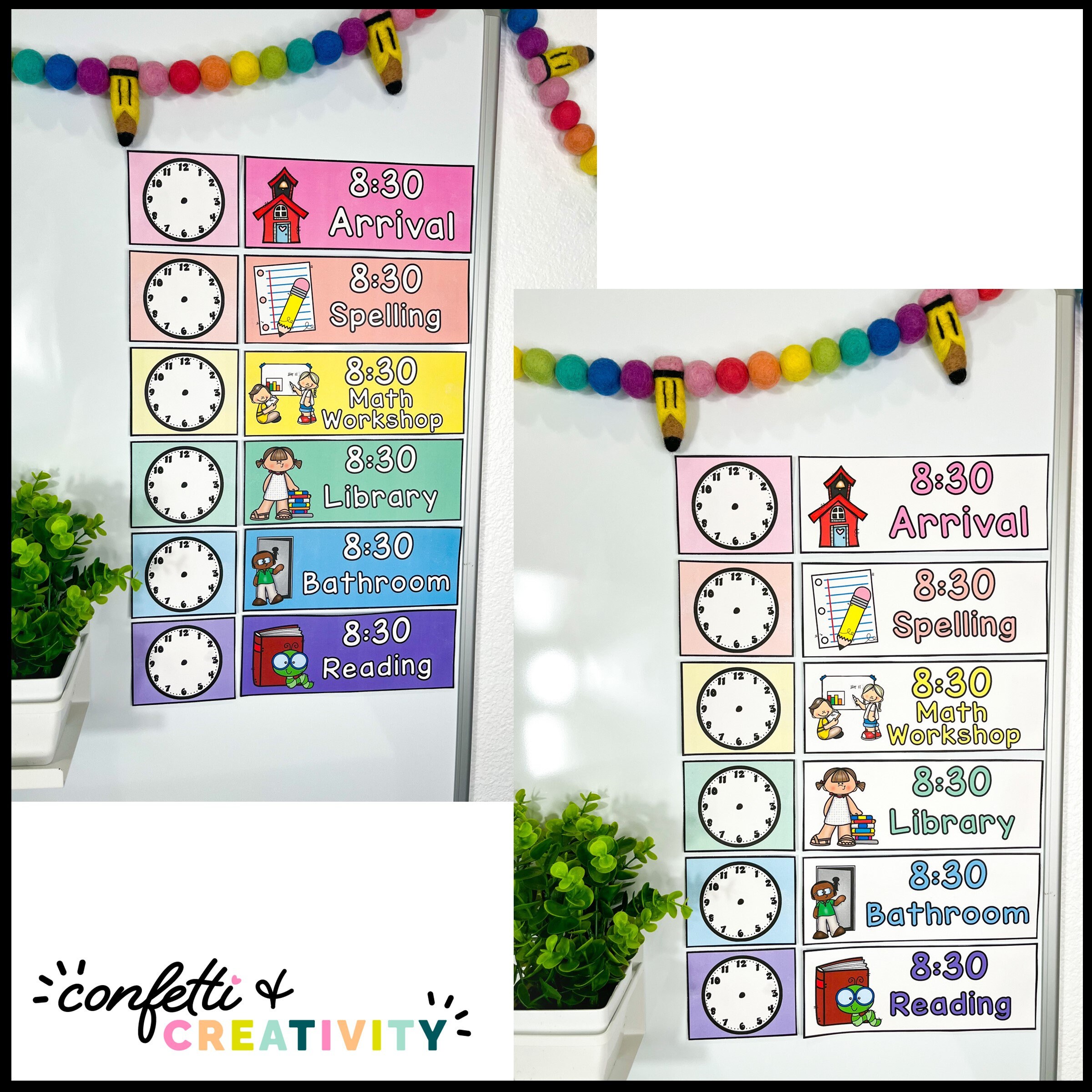 Bright Visual Classroom Schedule Cards: Editable, Elementary (digital ...