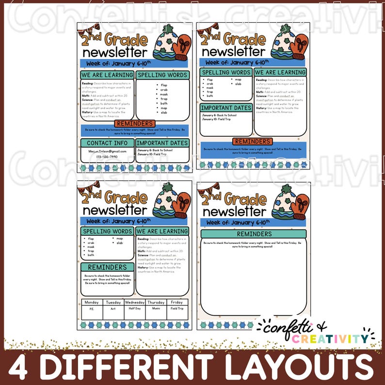 Winter Classroom Newsletter Template: Editable Teacher Calendar ...