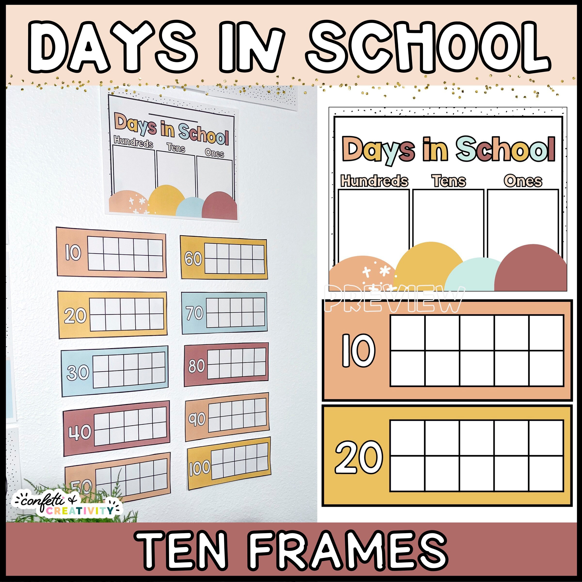 Neutral Days in School Tally Ten Frames: Classroom Decor (digital ...