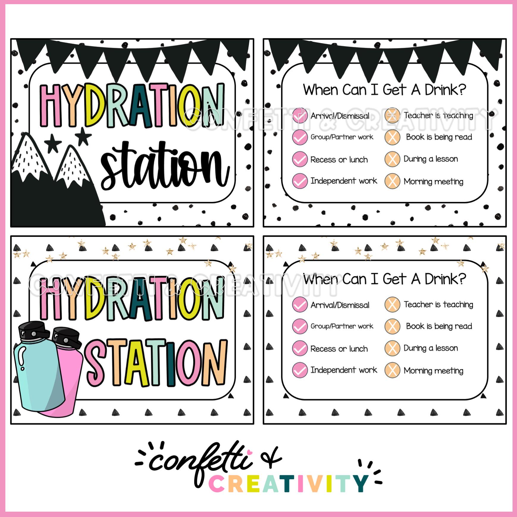 Bright Hydration Station Classroom Signs | Bold & Colorful Water Bottle ...