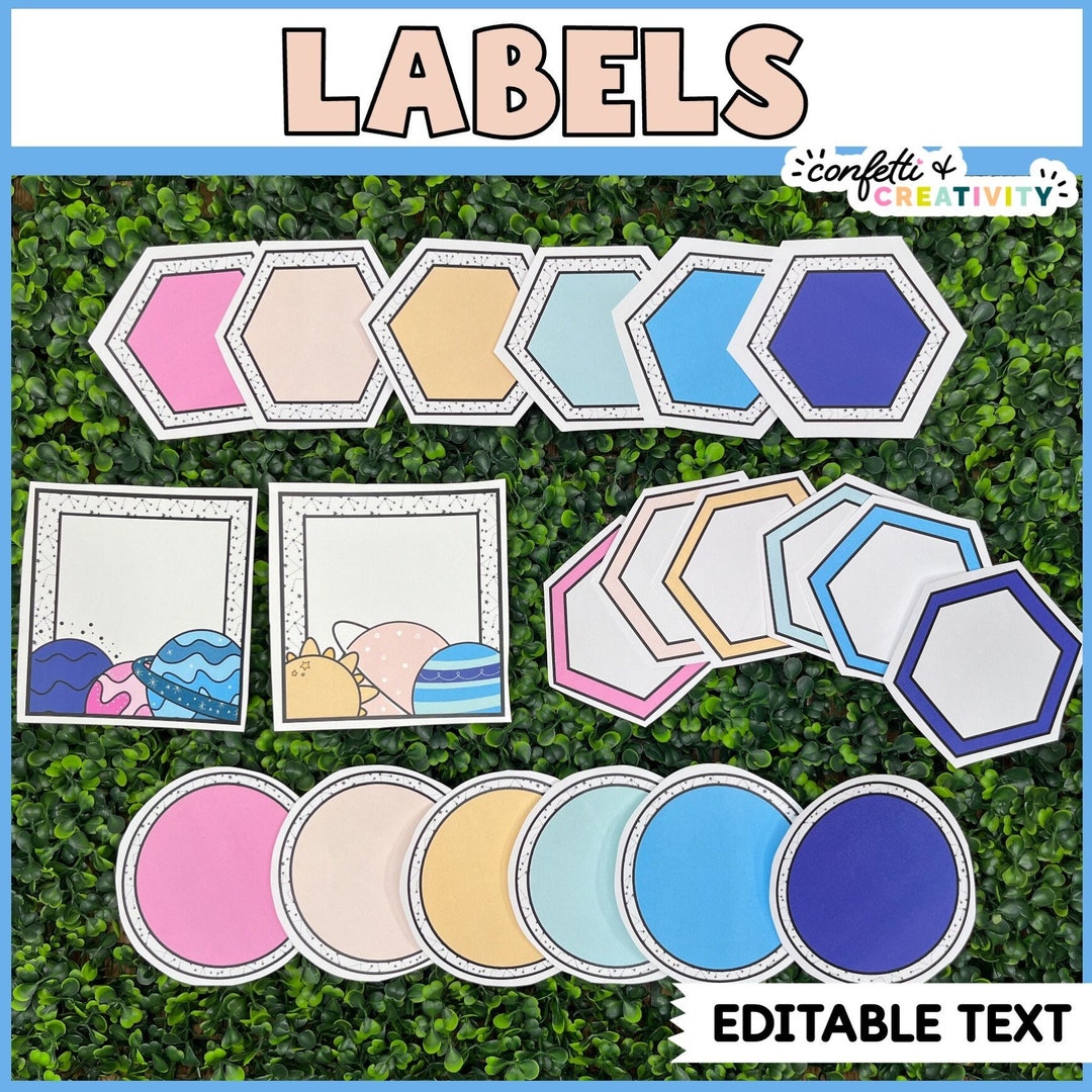 Space Classroom Labels: Editable Template, Hexagon, Circle, Square ...