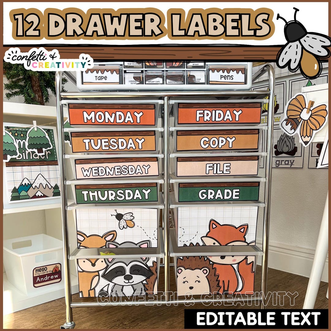 Camping Classroom Decor: Editable 12-drawer Cart Labels (digital ...