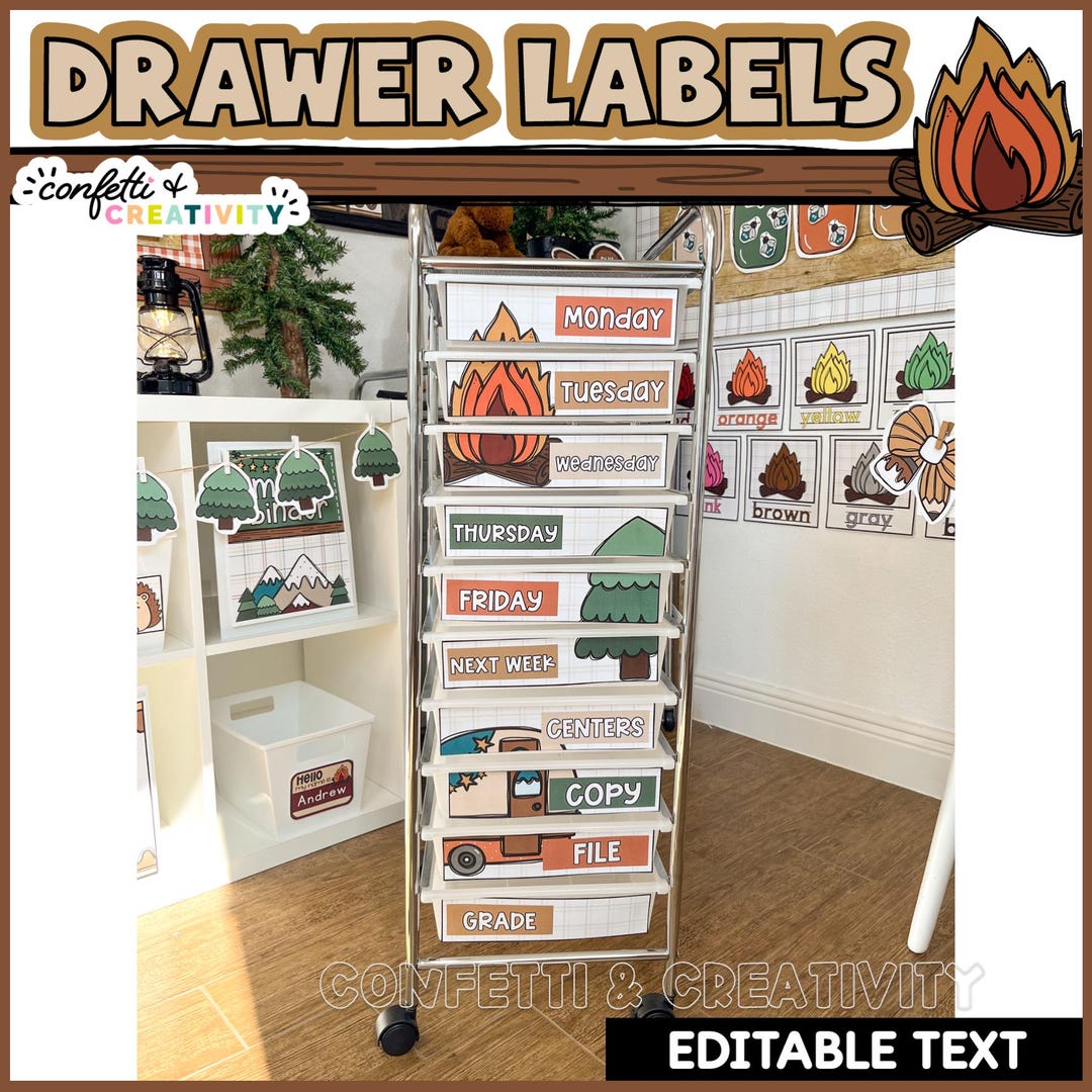 Camping Theme 10-drawer Cart Labels: Classroom Organization (digital ...