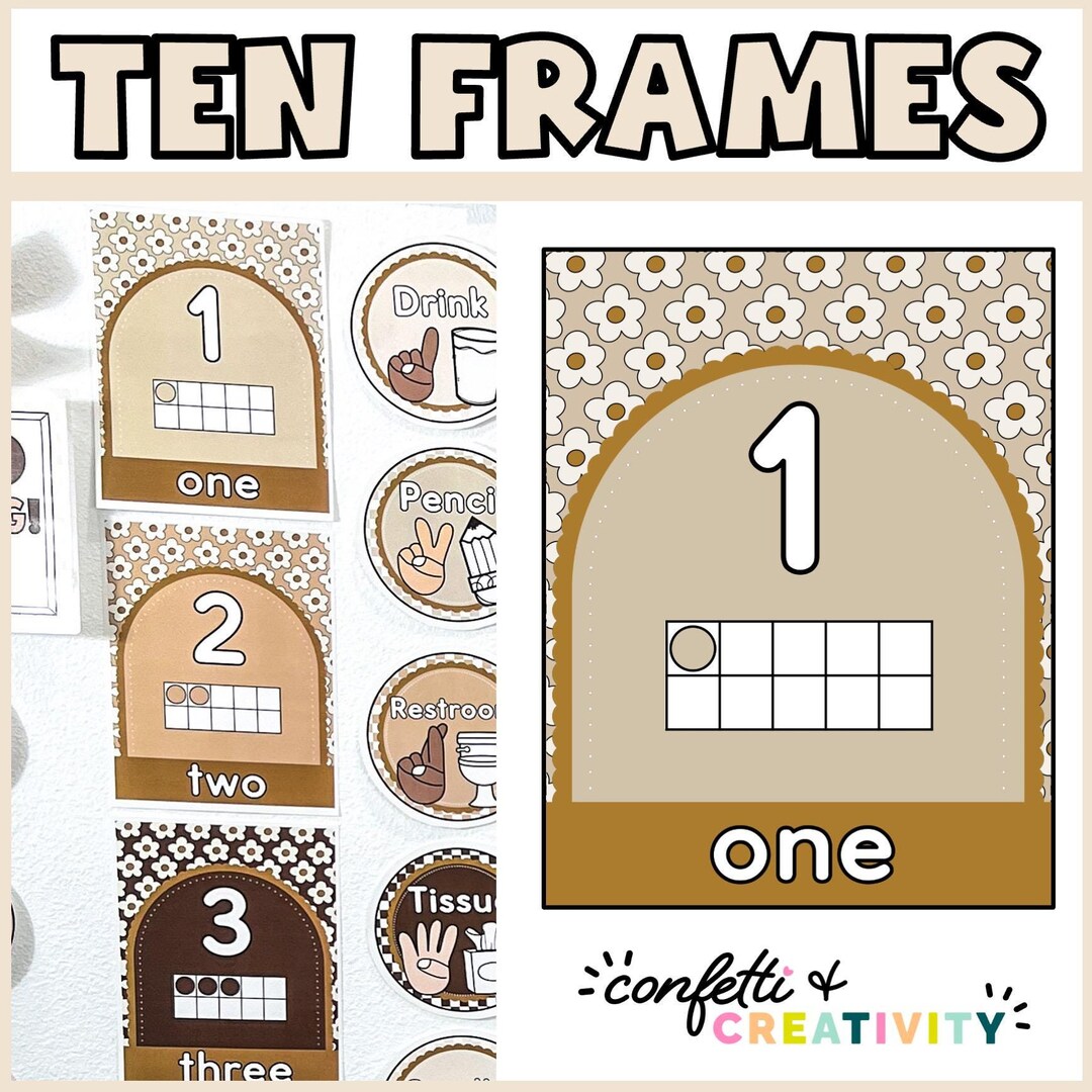 Neutral Ten Frame Number Posters 0-20 | Elementary Classroom Decor ...