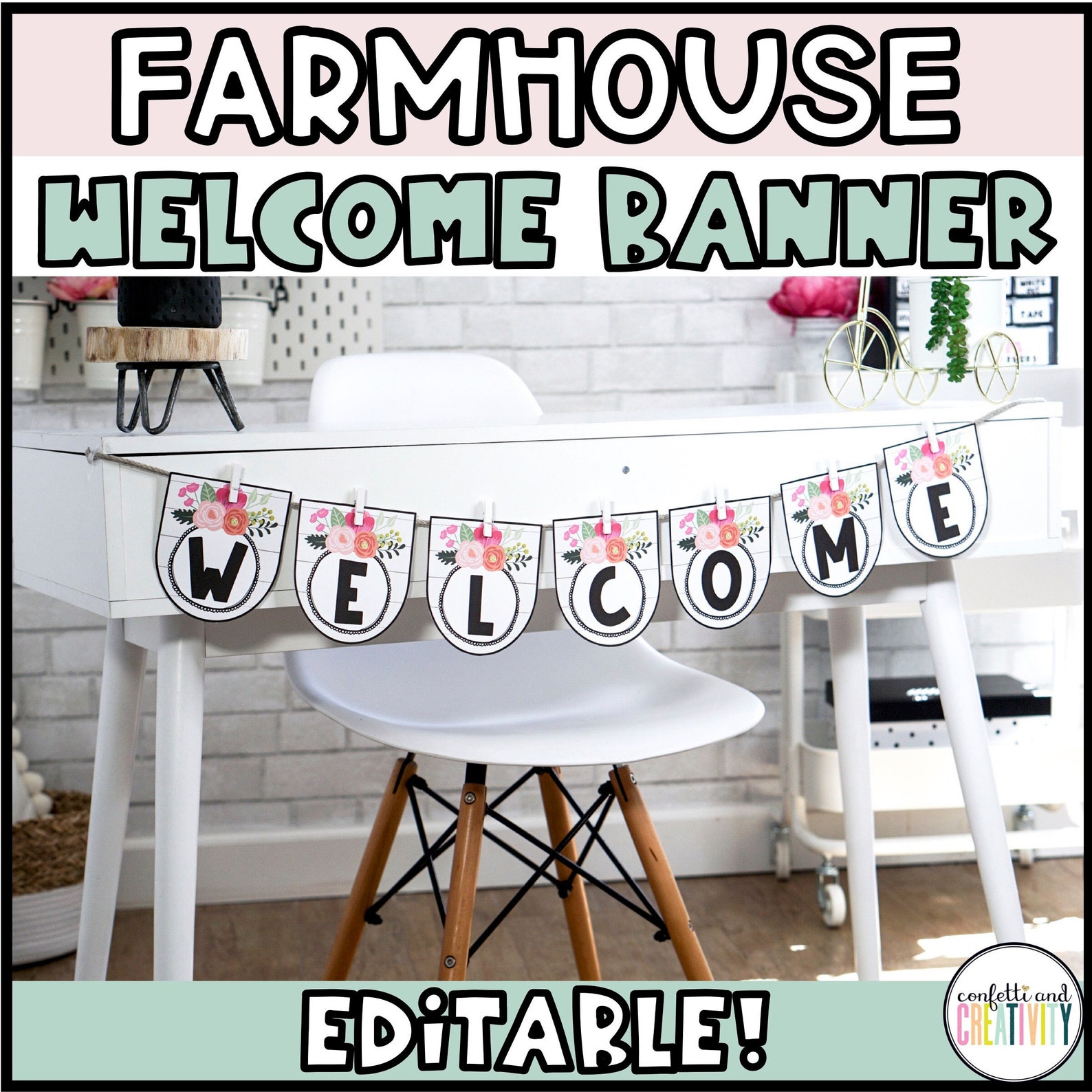 Editable Classroom Welcome Banner Floral Farmhouse Classroom - Etsy
