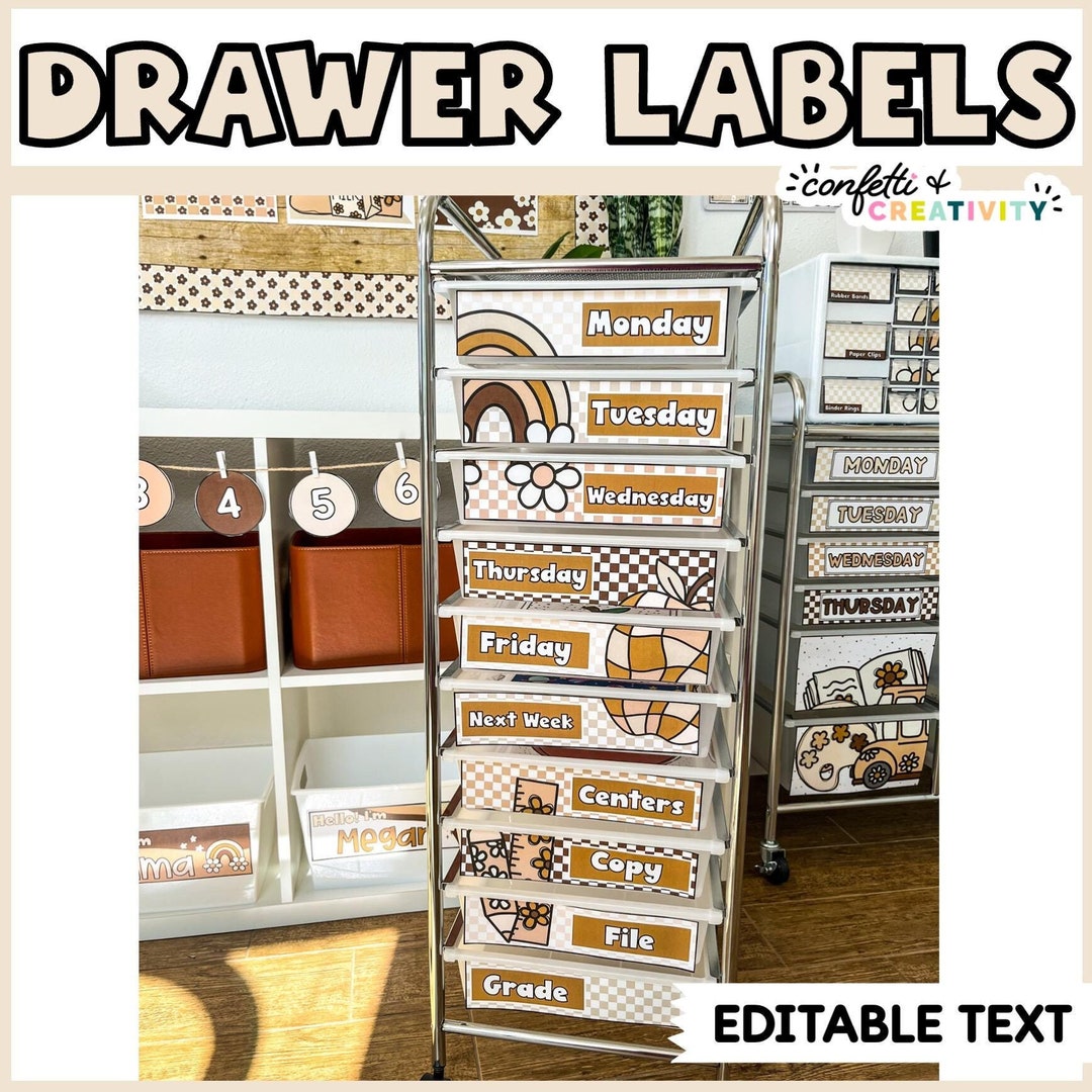 Neutral Rolling Cart Labels: Editable Teacher Trolley Decor (digital ...