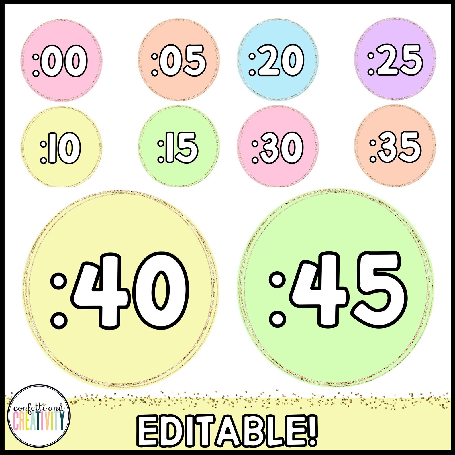 Pastel Classroom Clock Labels: 5-minute Intervals (digital Download) - Etsy
