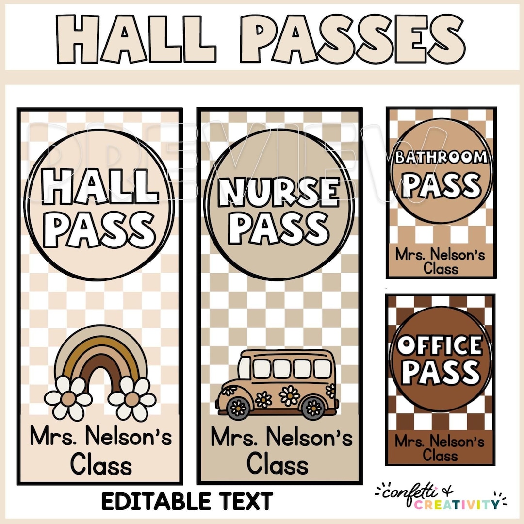 PRINTABLE Classroom Hall Passes Personalized Classroom Hall Pass ...
