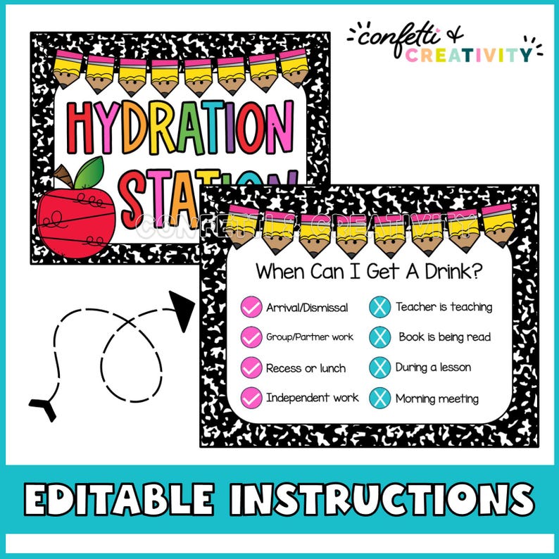 Colorful Hydration Station Classroom Signs | Bright Water Bottle Signs ...