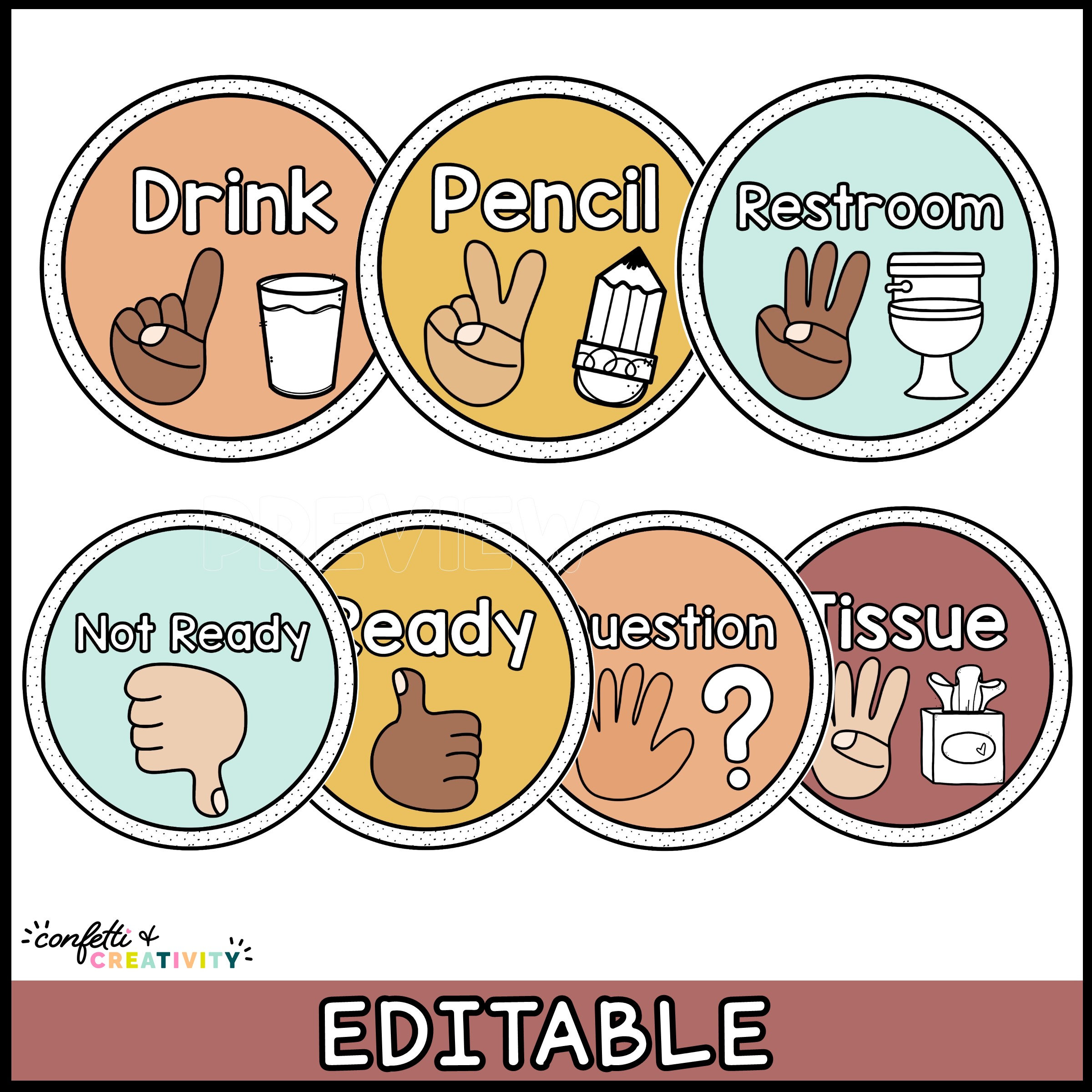 Neutral Classroom Hand Signal Posters: Multicultural Elementary Decor ...