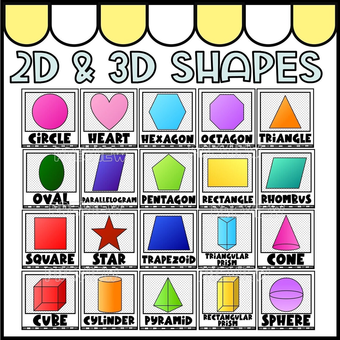 2D and 3D Shapes Posters for the Classroom Lemon Farmhouse - Etsy