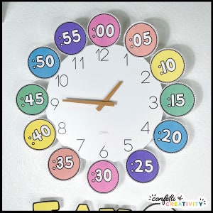 Bright Classroom Clock Labels | 5 Minute Interval Clock Labels | Clock ...