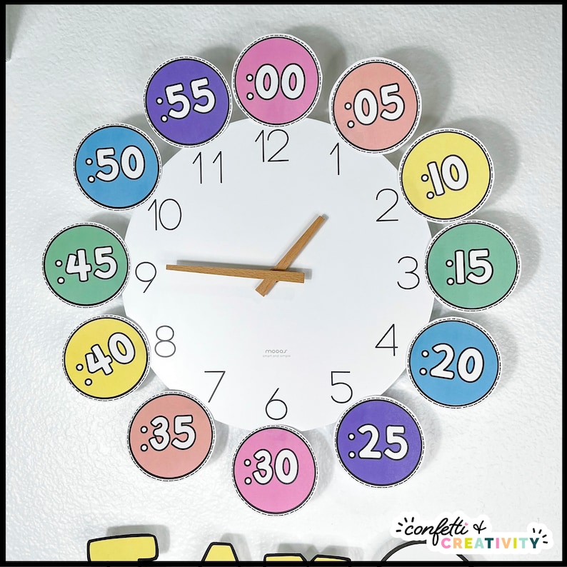 Bright Classroom Clock Labels 5 Minute Interval Clock Labels - Etsy