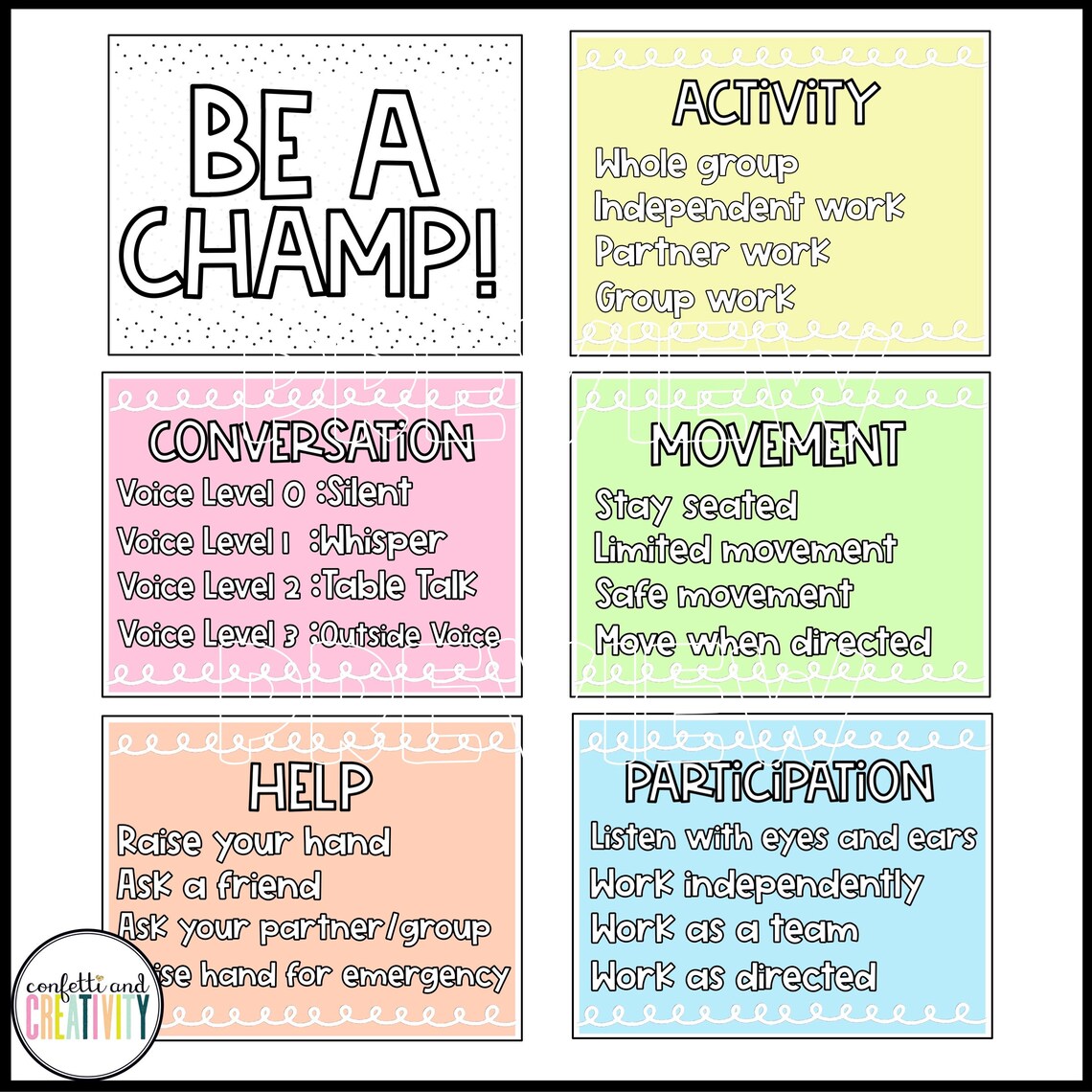 Pastel CHAMPS Posters Colorful Classroom Decor Classroom - Etsy