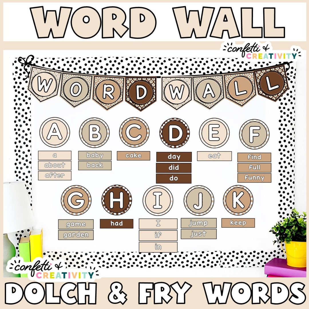 Neutral Classroom Word Wall Display: Dolch & Fry Words (digital ...