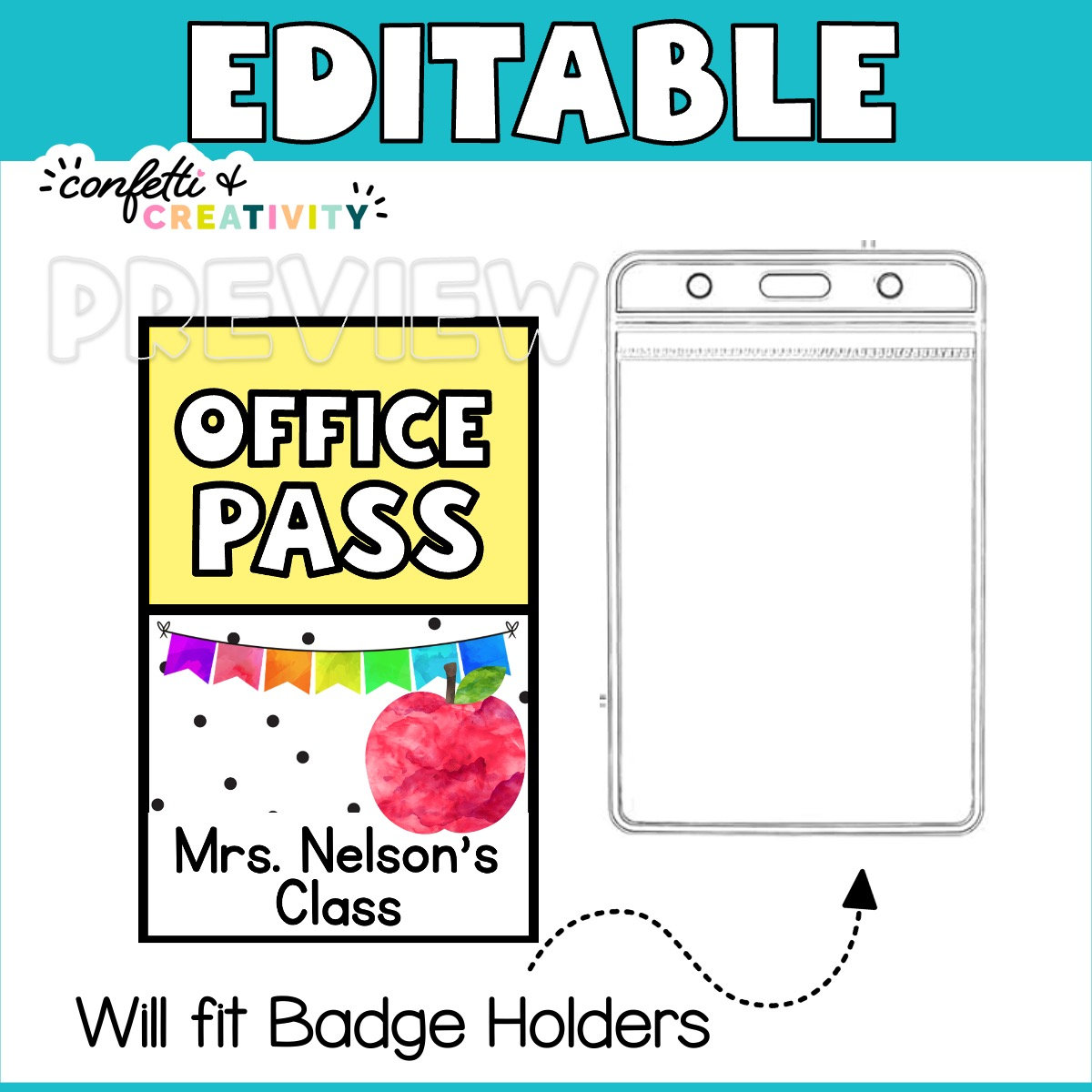 Watercolor Classroom Hall Passes: Editable Teacher Lanyard Pass ...