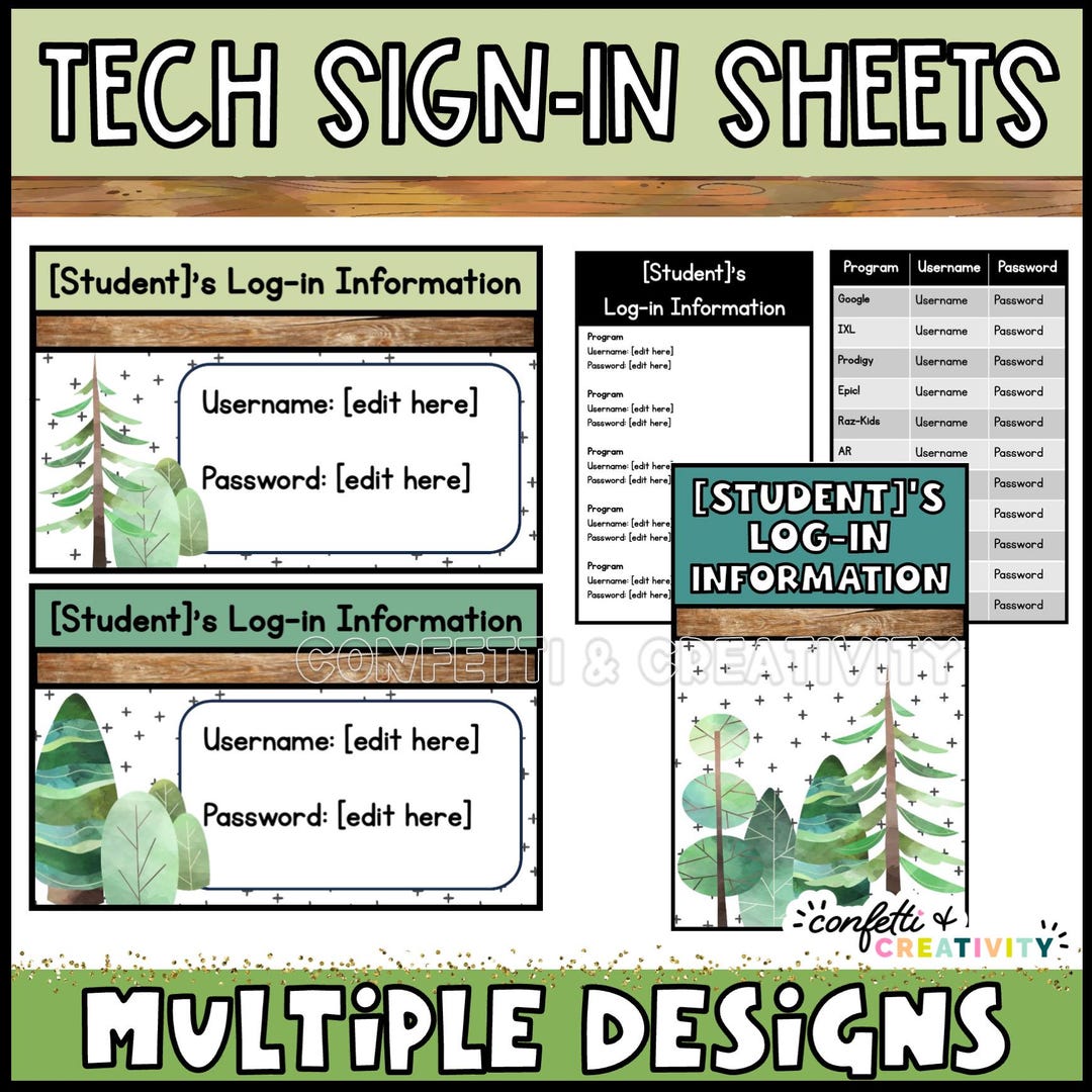 Nature Themed Classroom Technology Login Cards | Editable Student ...