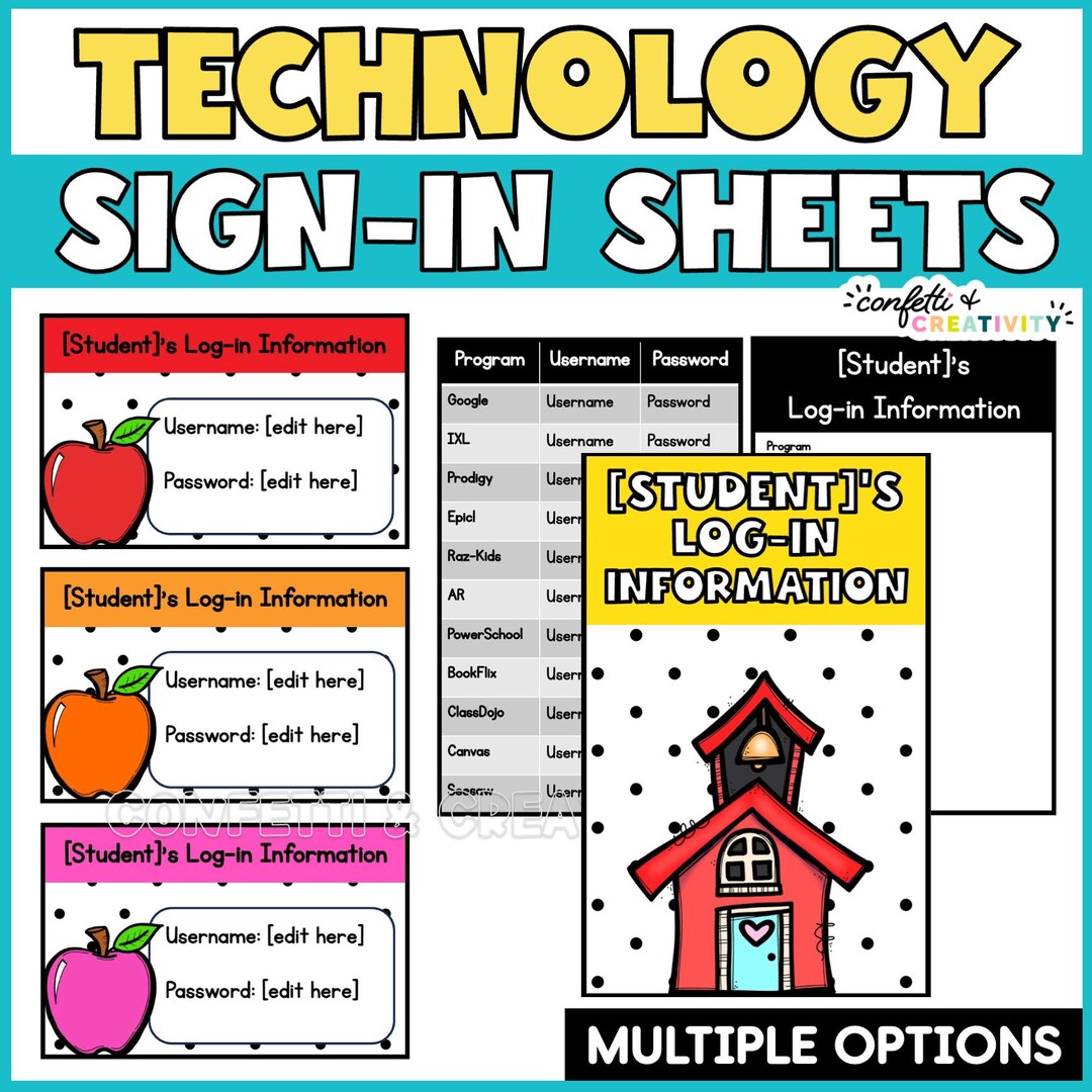 Colorful Classroom Technology Login Cards | Editable Student Computer ...