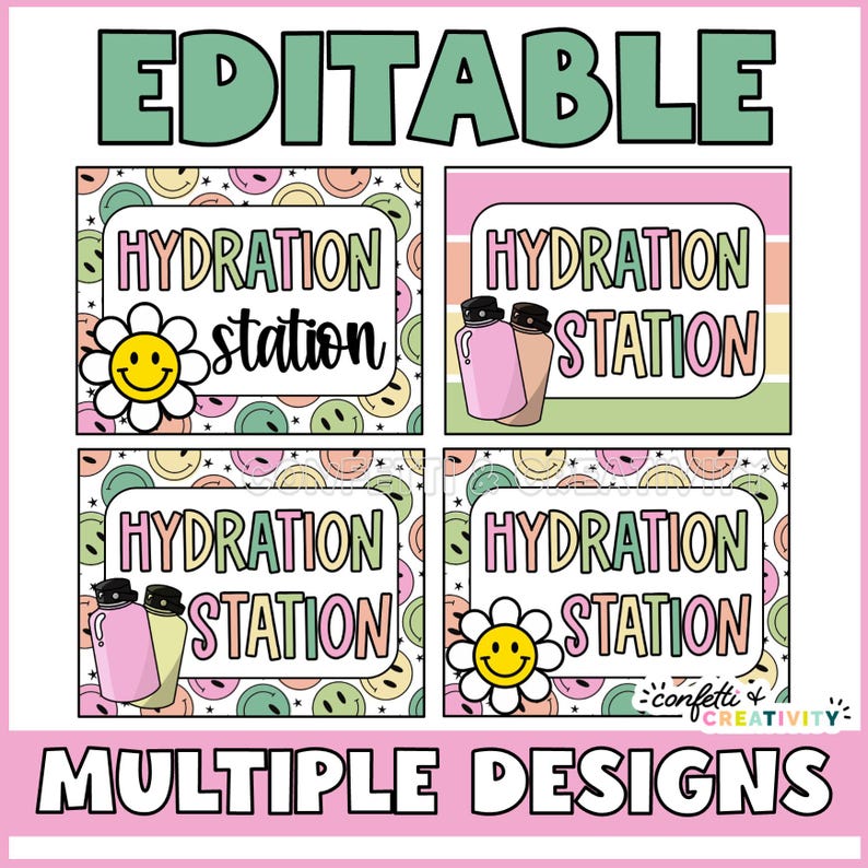 Retro Themed Hydration Station Classroom Signs | Groovy Water Bottle ...
