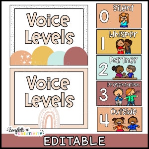 Neutral Classroom Voice Levels Display | Editable Voice Levels Chart ...
