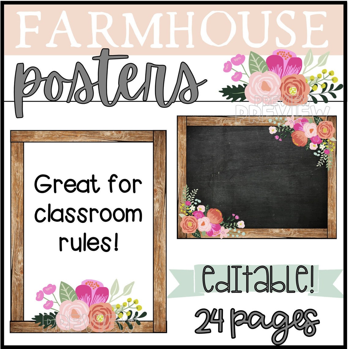 Editable Classroom Posters Floral Farmhouse Classroom Decor - Etsy