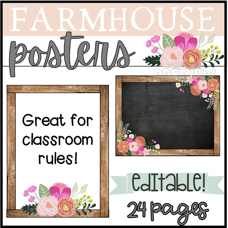 Editable Classroom Posters Floral Farmhouse Classroom Decor - Etsy