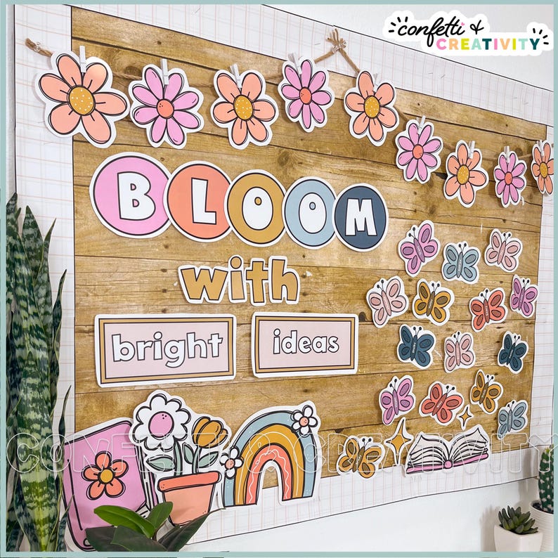 Spring Classroom Bulletin Board Kit: Flowers, Butterflies (digital ...