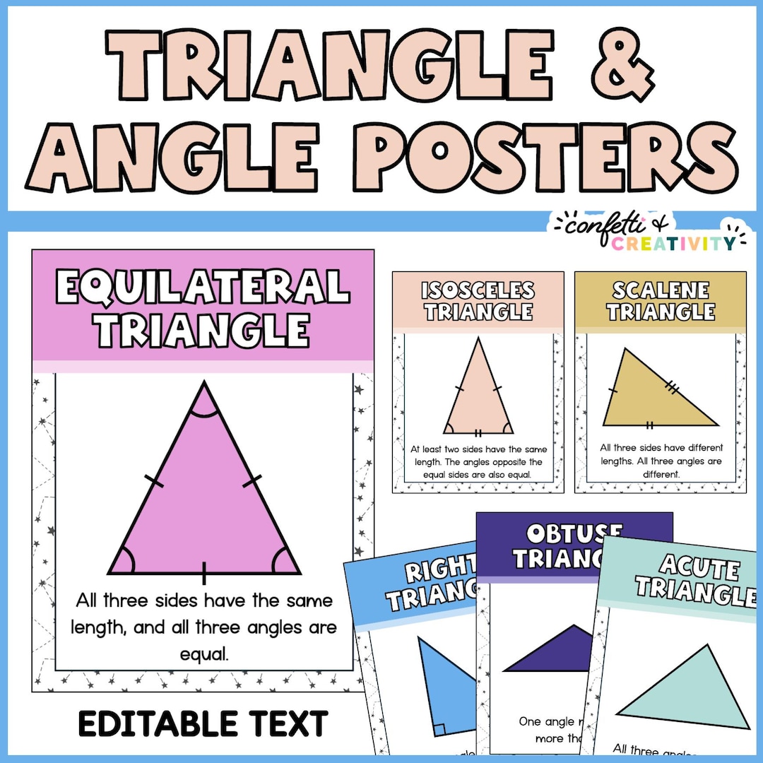 Triangles & Angles Geometry Posters | Math Classroom Decor | Printable ...