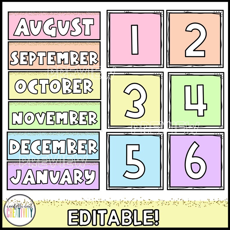 Pastel Classroom Calendar Pack Pocket Chart Calendar Cards - Etsy