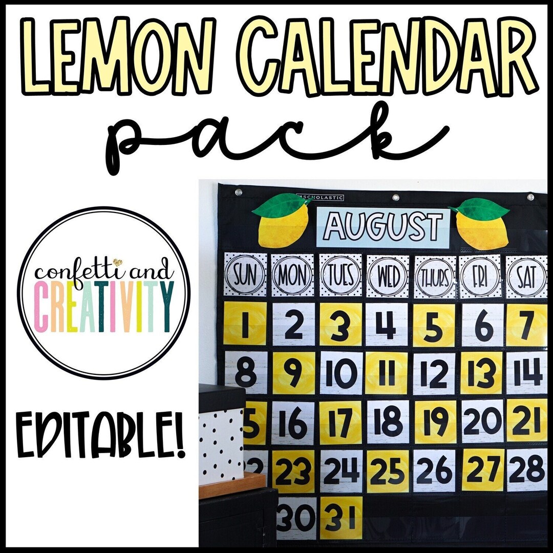 Lemon Classroom Calendar Decor Pack: Pocket Chart & Flip Calendar ...