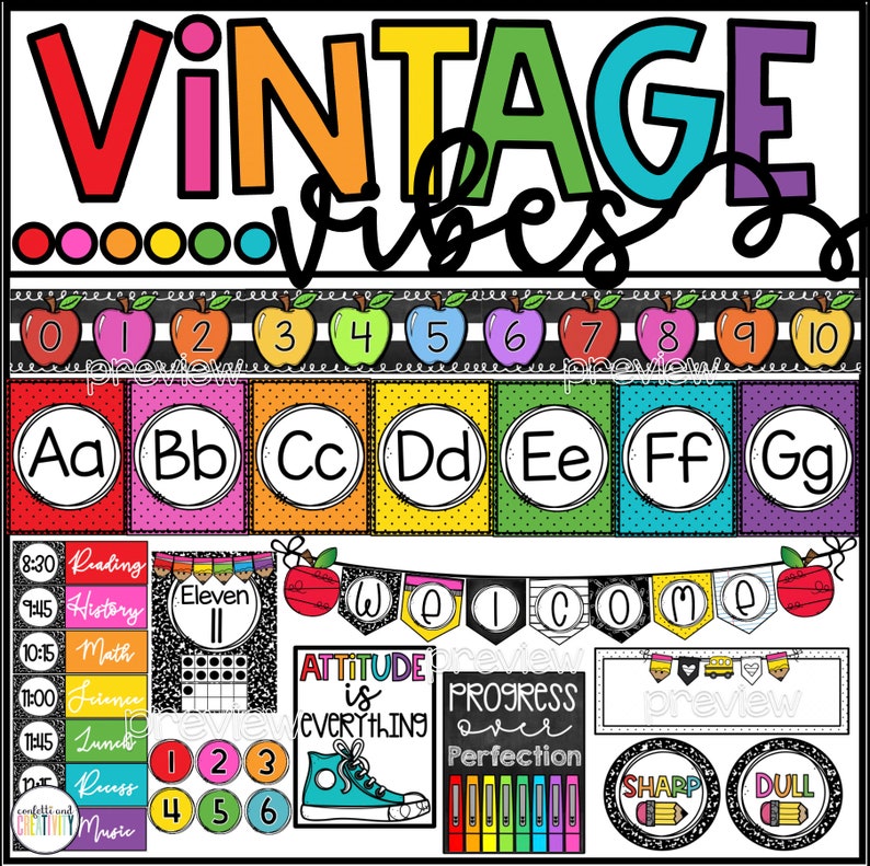 Bright Vintage Classroom Decor Bundle Bright Classroom Theme Etsy