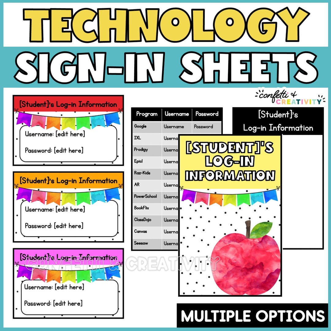 Watercolor Classroom Technology Login Cards | Editable Student Computer ...