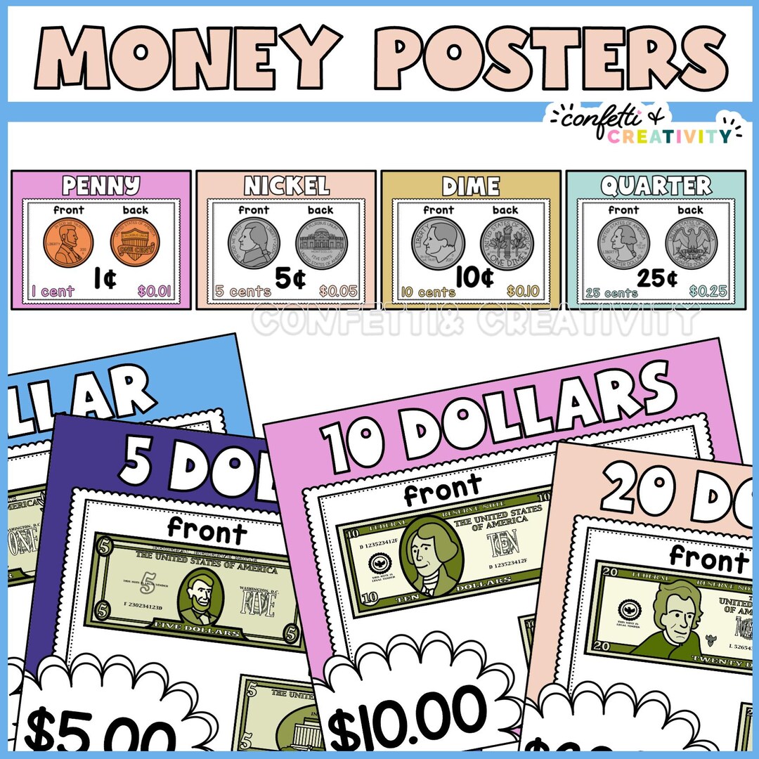 Math Classroom Money Posters | U.S. Coins & Bills Math Decor, Space ...