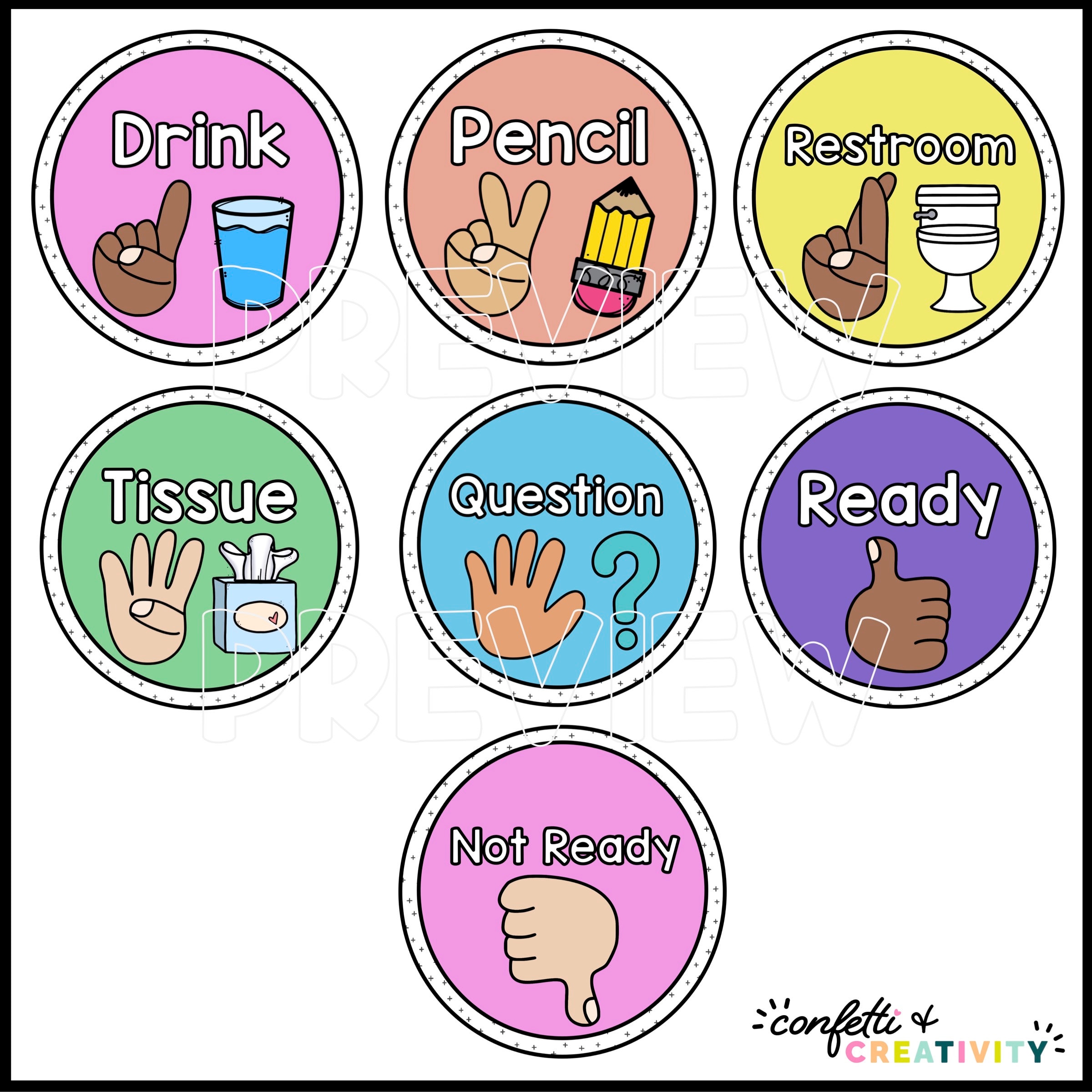 Bright Classroom Hand Signal Posters: Multicultural Decor (digital ...