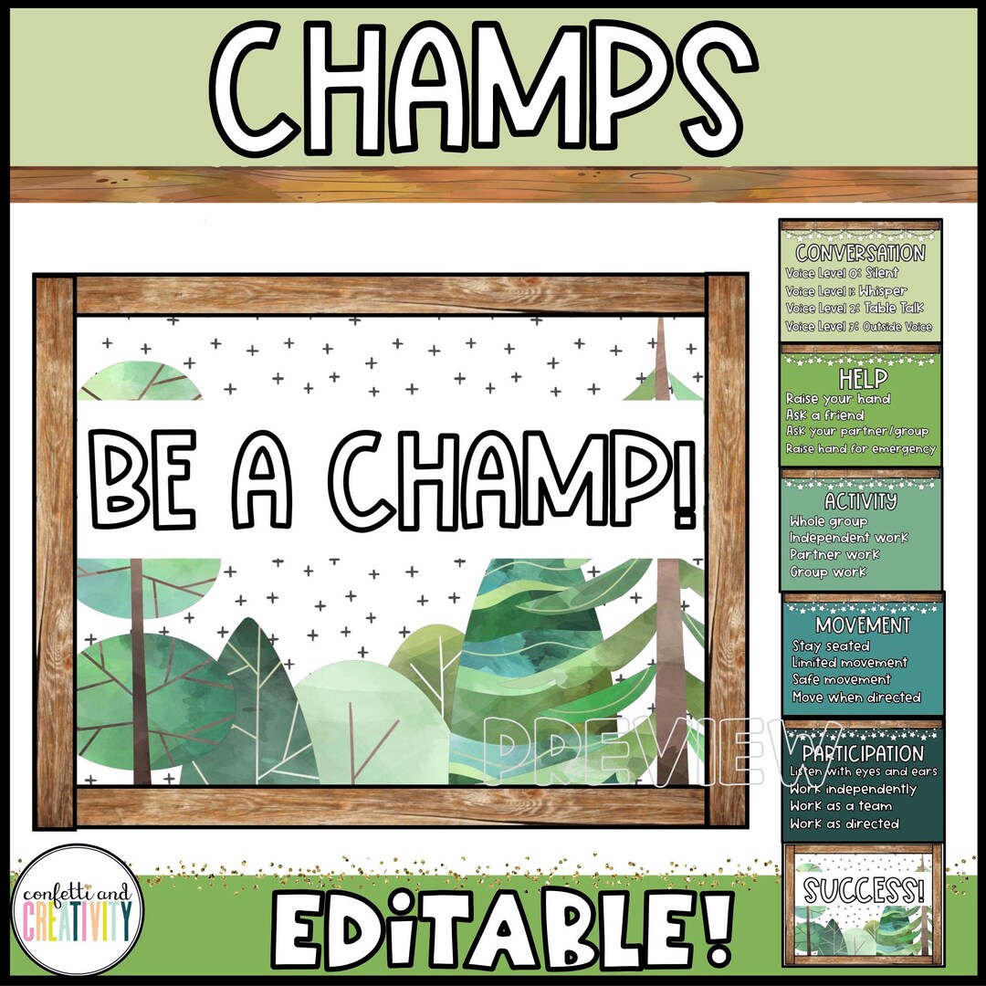 Nature CHAMPS Classroom Poster: Editable Teacher Resource (digital ...