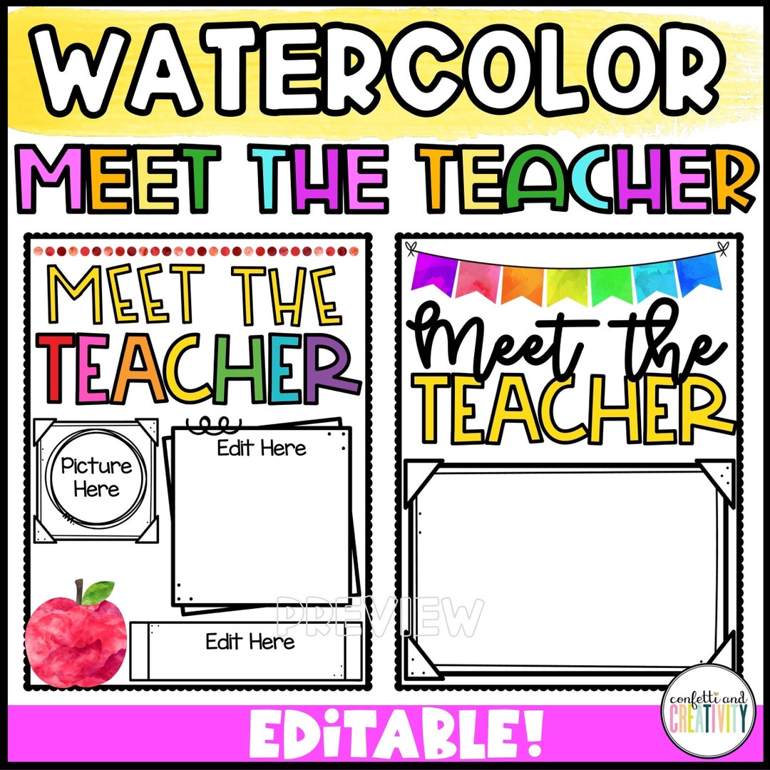 Watercolor Meet the Teacher Template: Editable Classroom Decor (digital ...