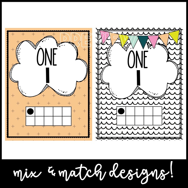 Classroom Number Posters With Ten Frames 0-20 Bold Brights - Etsy