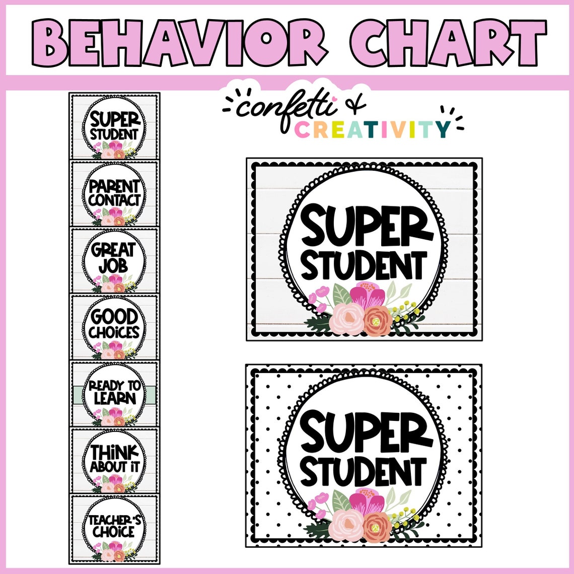 Classroom Behavior Chart Classroom Behavior Management Floral Farmhouse ...