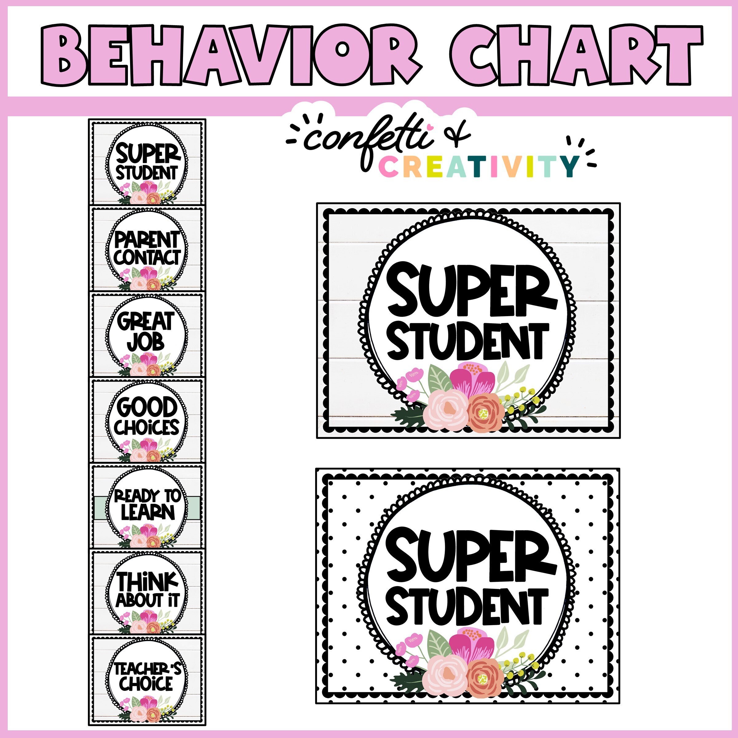 Classroom Behavior Chart Classroom Behavior Management Floral Farmhouse ...
