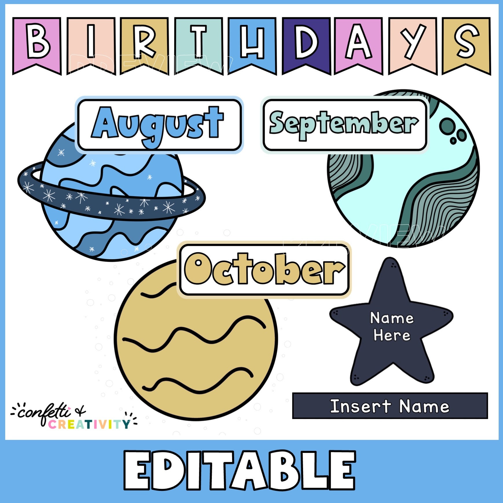 Space Birthday Board Classroom Display: Editable Elementary Decor ...