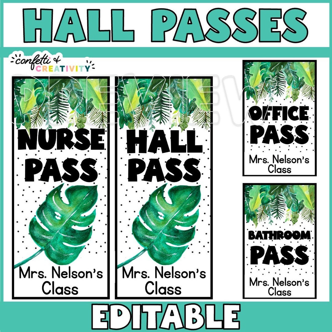 PRINTABLE Classroom Hall Passes Personalized Classroom Hall Pass ...
