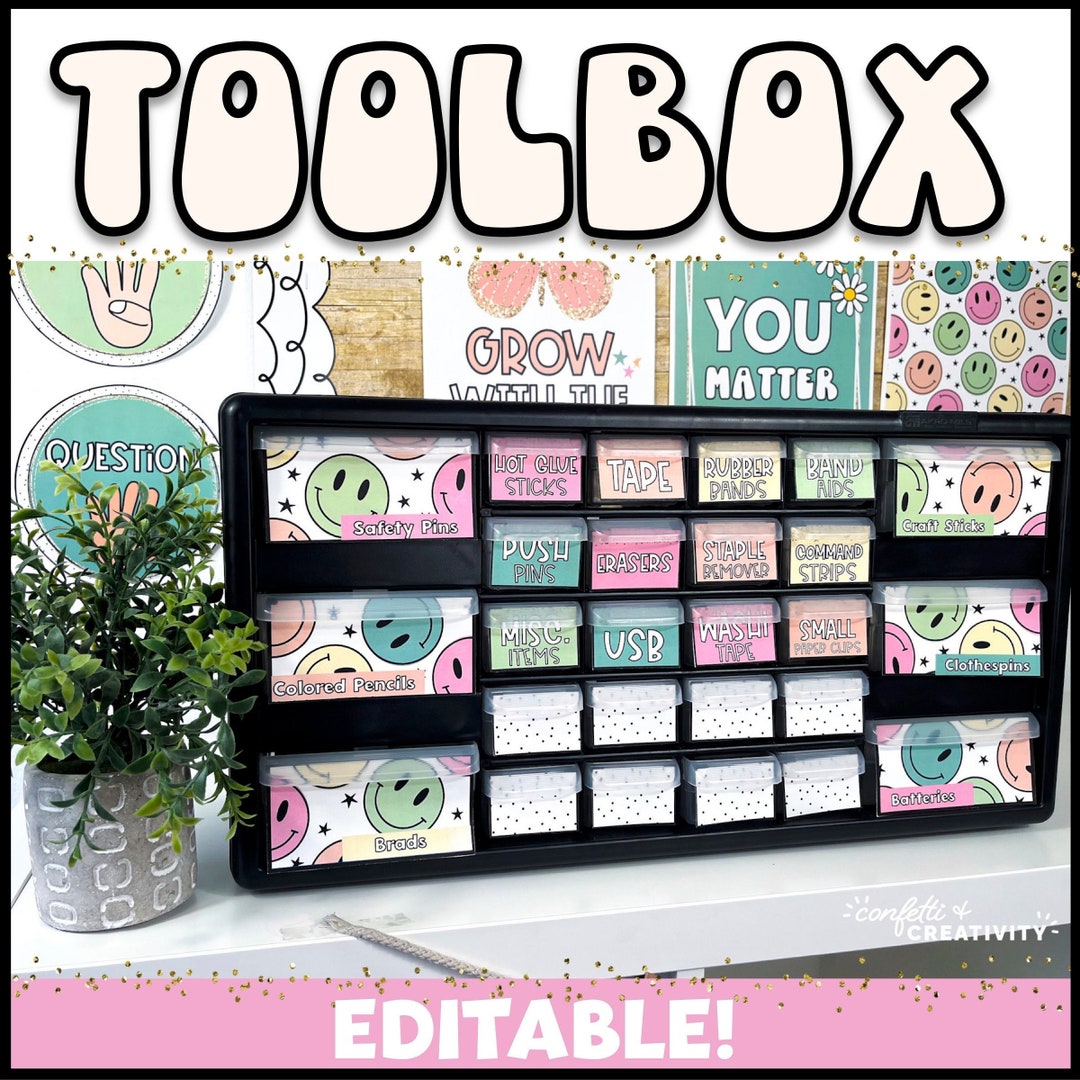 Retro Teacher Toolbox Editable Labels | Retro Classroom Decor | Teacher ...