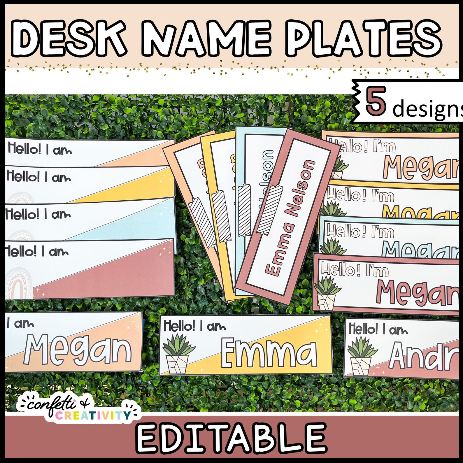 Neutral Classroom Desk Name Plates: Editable Elementary Student Name ...
