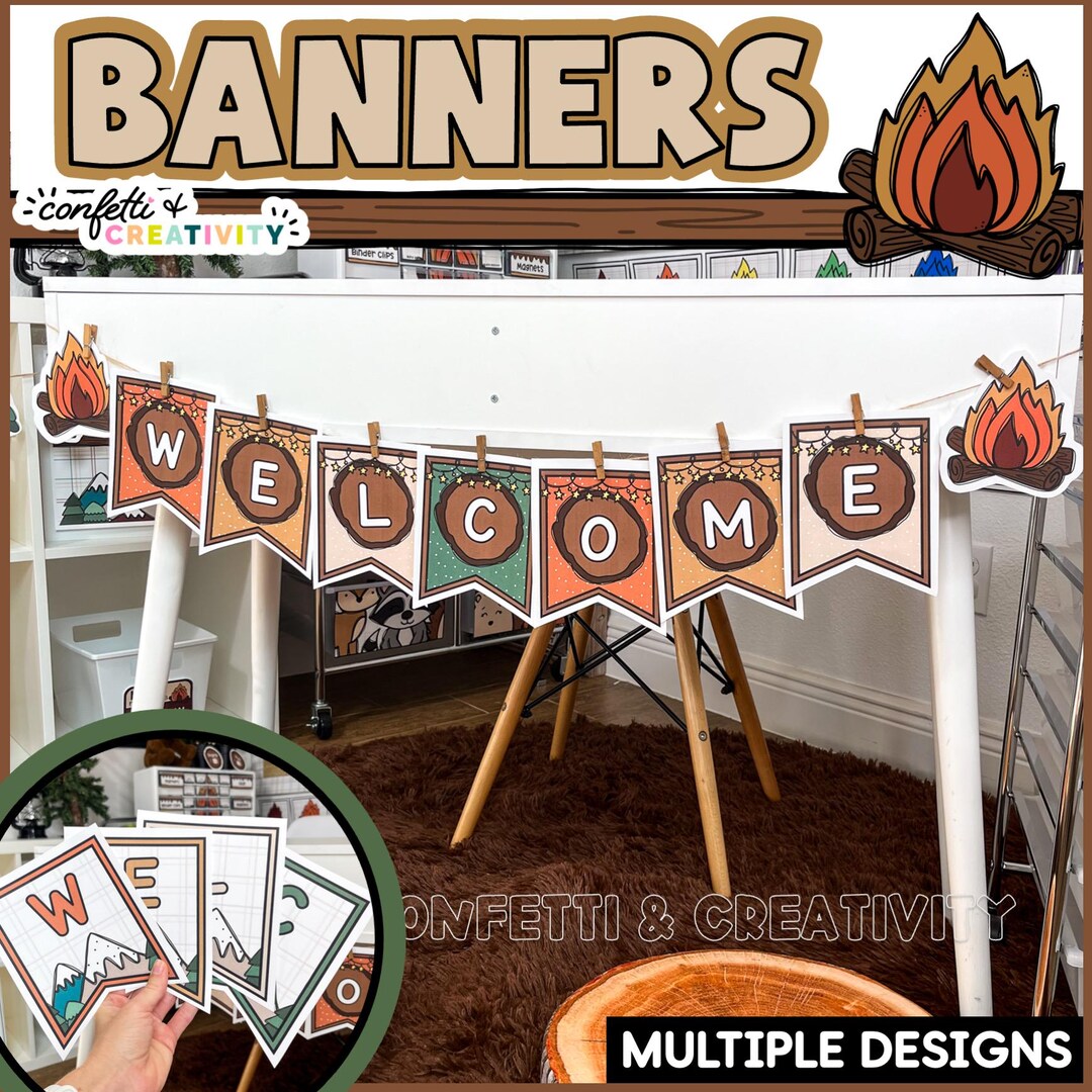 Camping Classroom Welcome Banner: Nature Theme, Editable Sign (digital ...