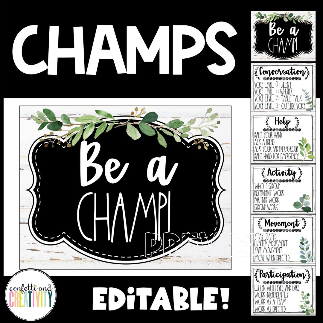 Farmhouse CHAMPS Posters | Farmhouse Classroom Decor | Classroom ...