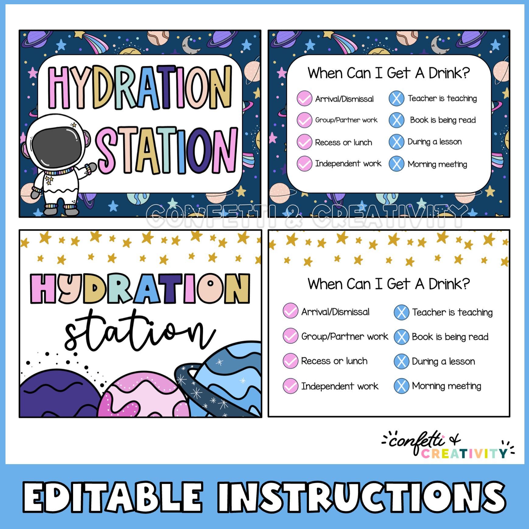 Space Themed Hydration Station Classroom Signs | Galaxy Water Bottle ...
