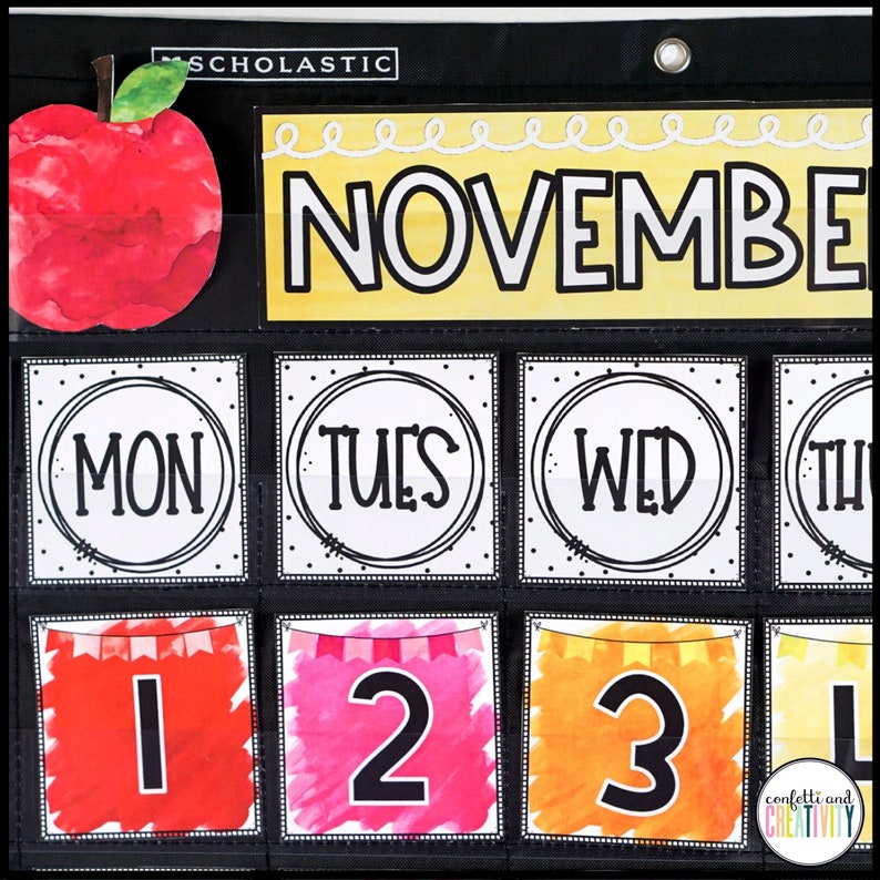 Watercolor Classroom Calendar Pack Pocket Chart Calendar - Etsy