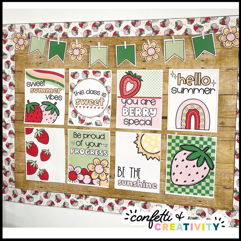 Summer Classroom Bulletin Board Kit: Strawberry Posters (digital ...