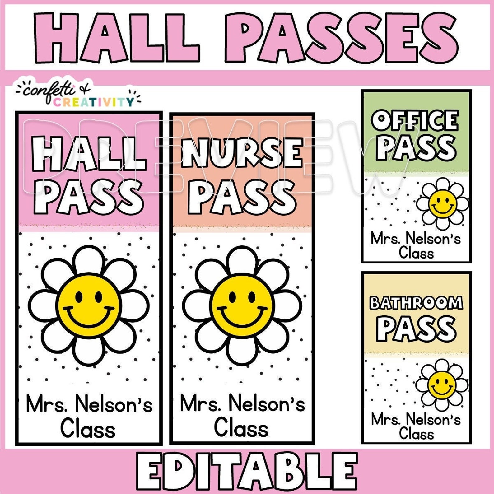 Retro Classroom Hall Passes: Editable Teacher Lanyard Pass (digital ...